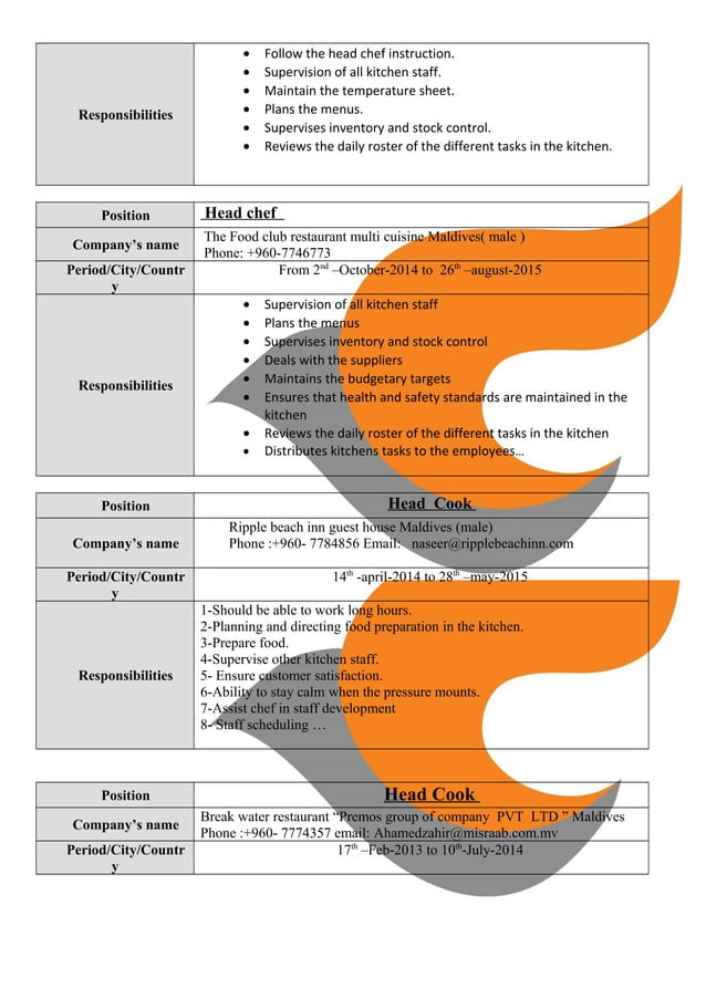 lily international chef cv | PDF
