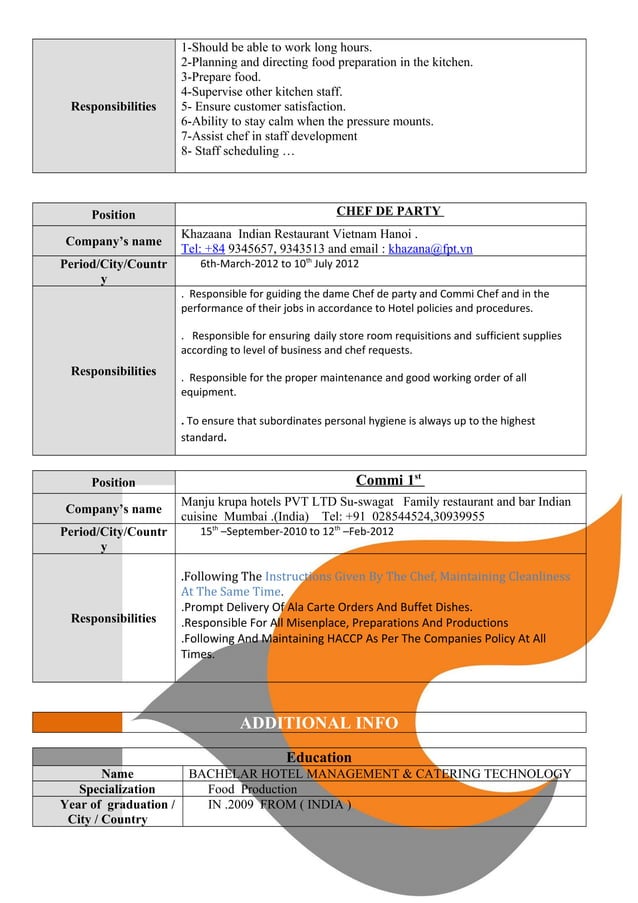 lily international chef cv | PDF