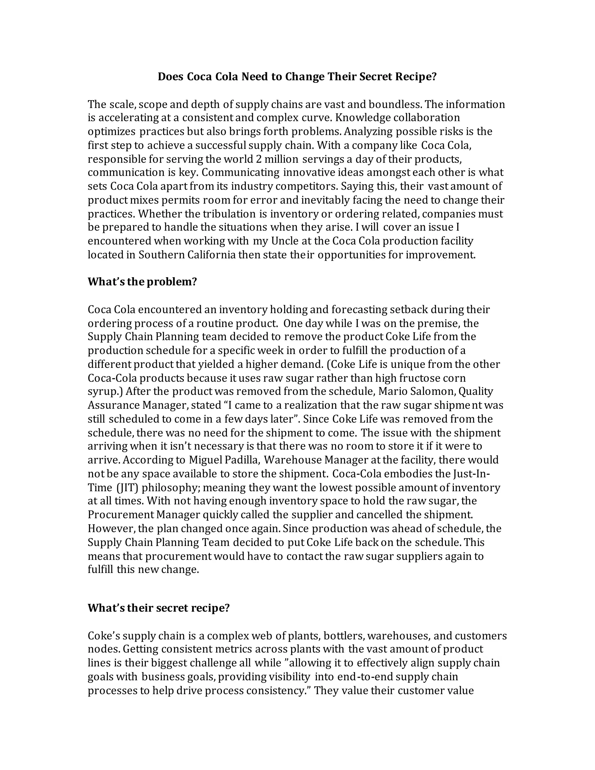 Coca Cola S Secret Receipe Pdf