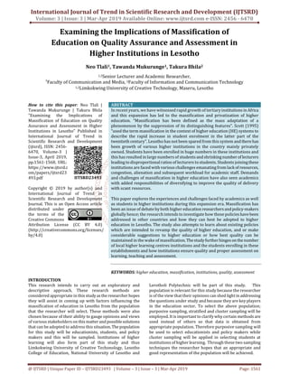 Examining the Implications of Massification of Education on Quality Assurance and Assessment in ...