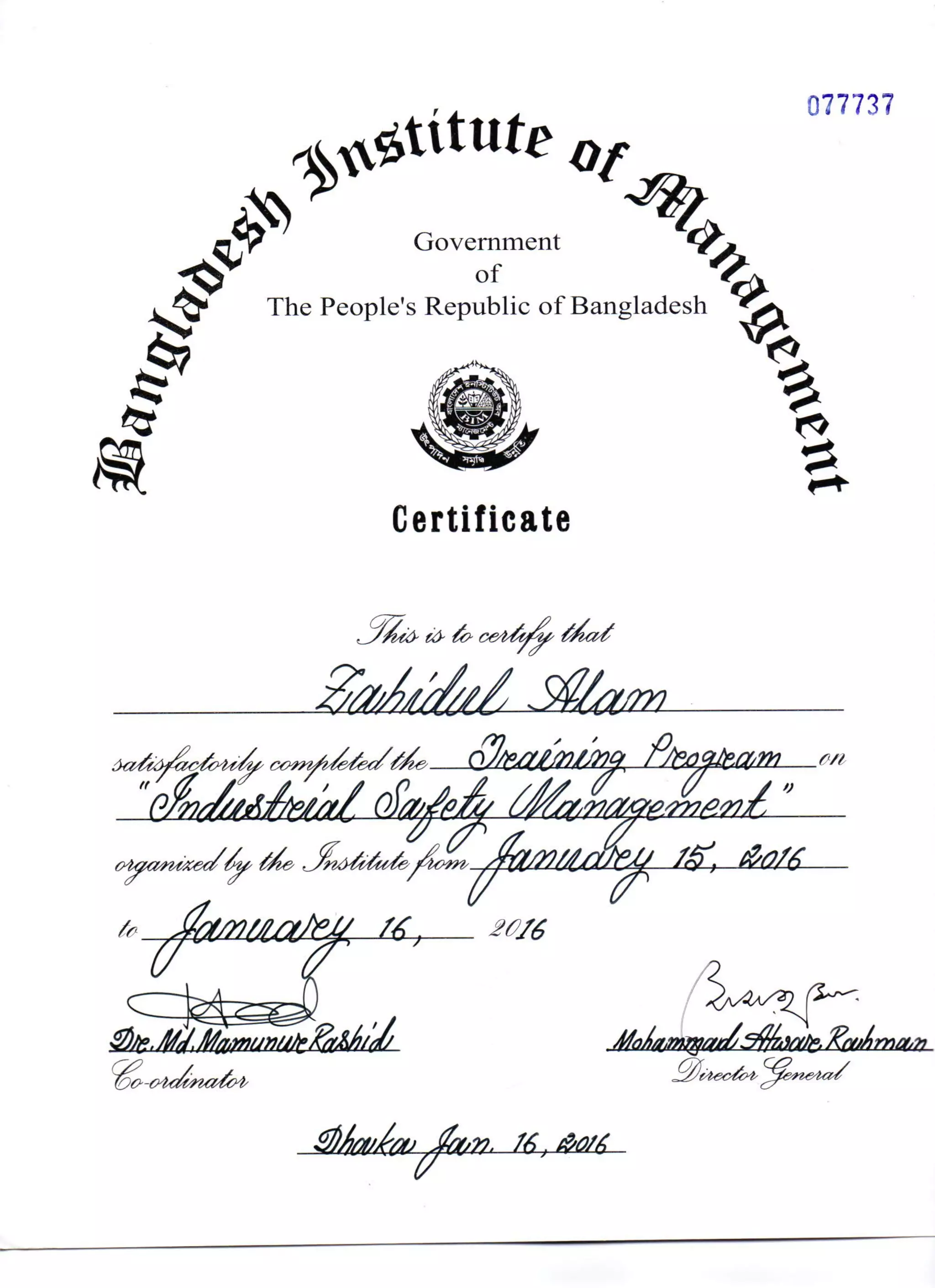 Industrial Safety Management Training Certificate | PDF