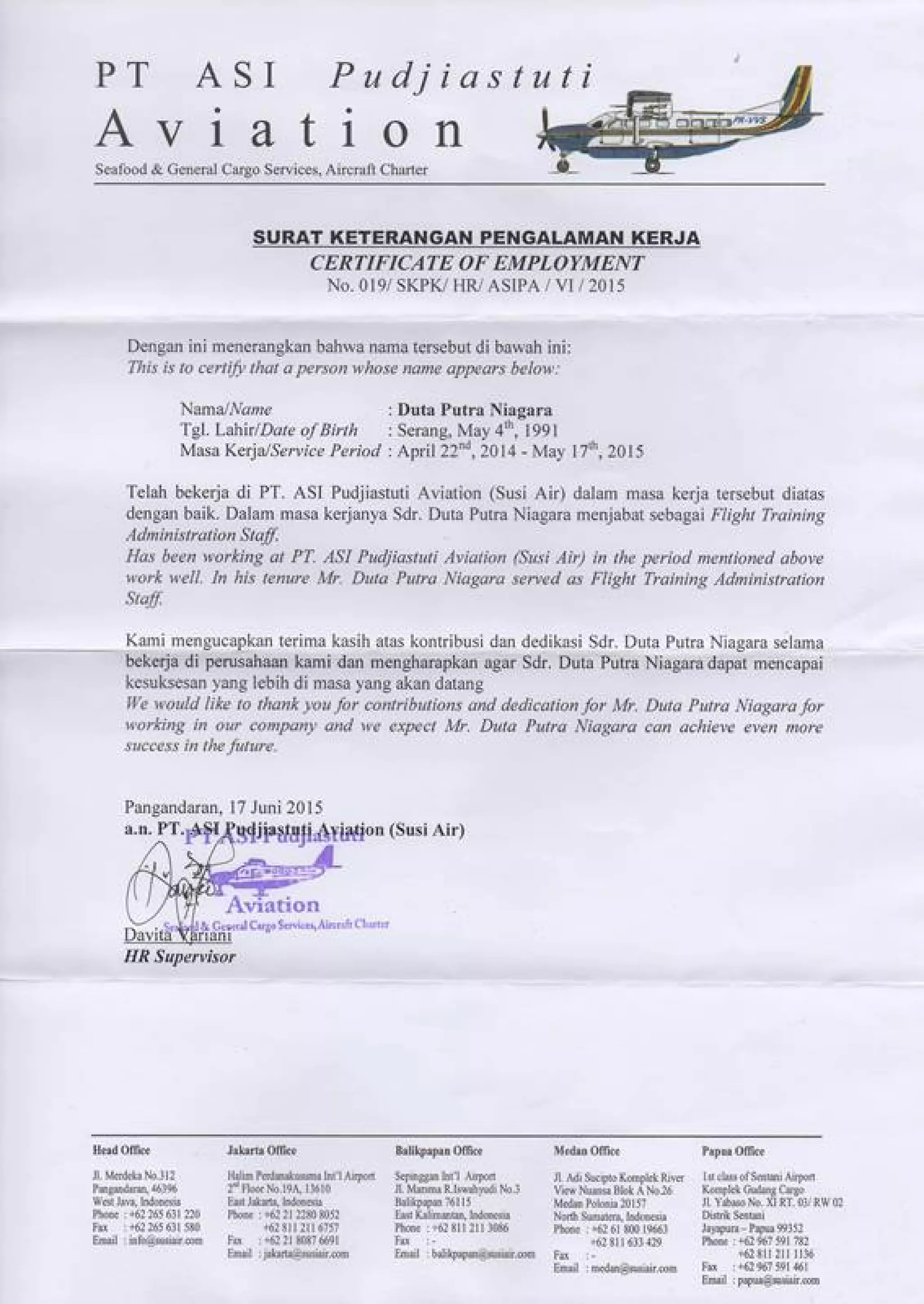 Recommendation Letter Susi Air - Size Reduced | PDF