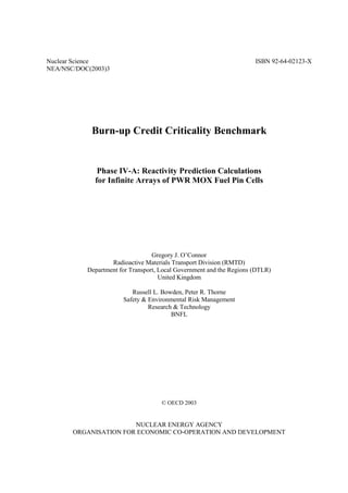 Nuclear Science Burnup Credit Criticality Benchmark Phase Iva ...