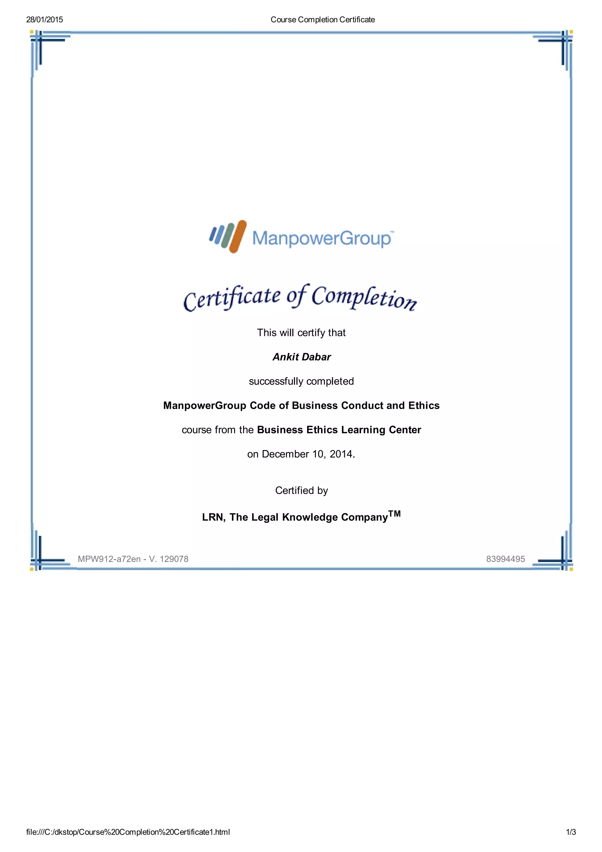 Course Completion Certificate1 | PDF