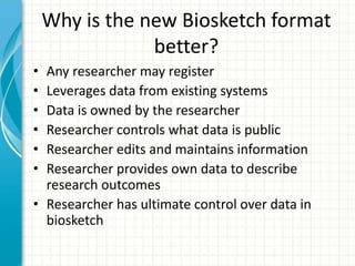 The Biosketch format, SciENcv and the paper | PPTX | Desktop Publishing ...