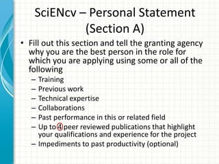 The Biosketch format, SciENcv and the paper | PPTX