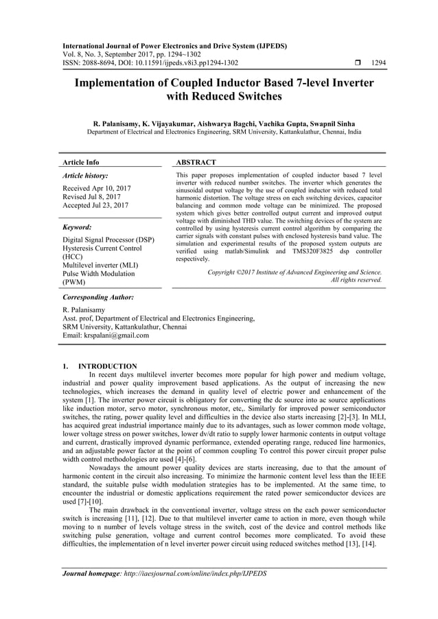Implementation of Coupled Inductor Based 7-level Inverter with Reduced Switches | PDF