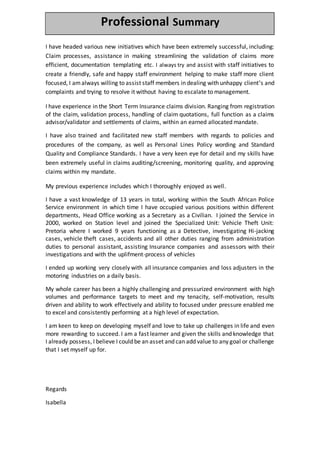 Professional Summary -Isabella Terblanche | PDF | Business | Business ...