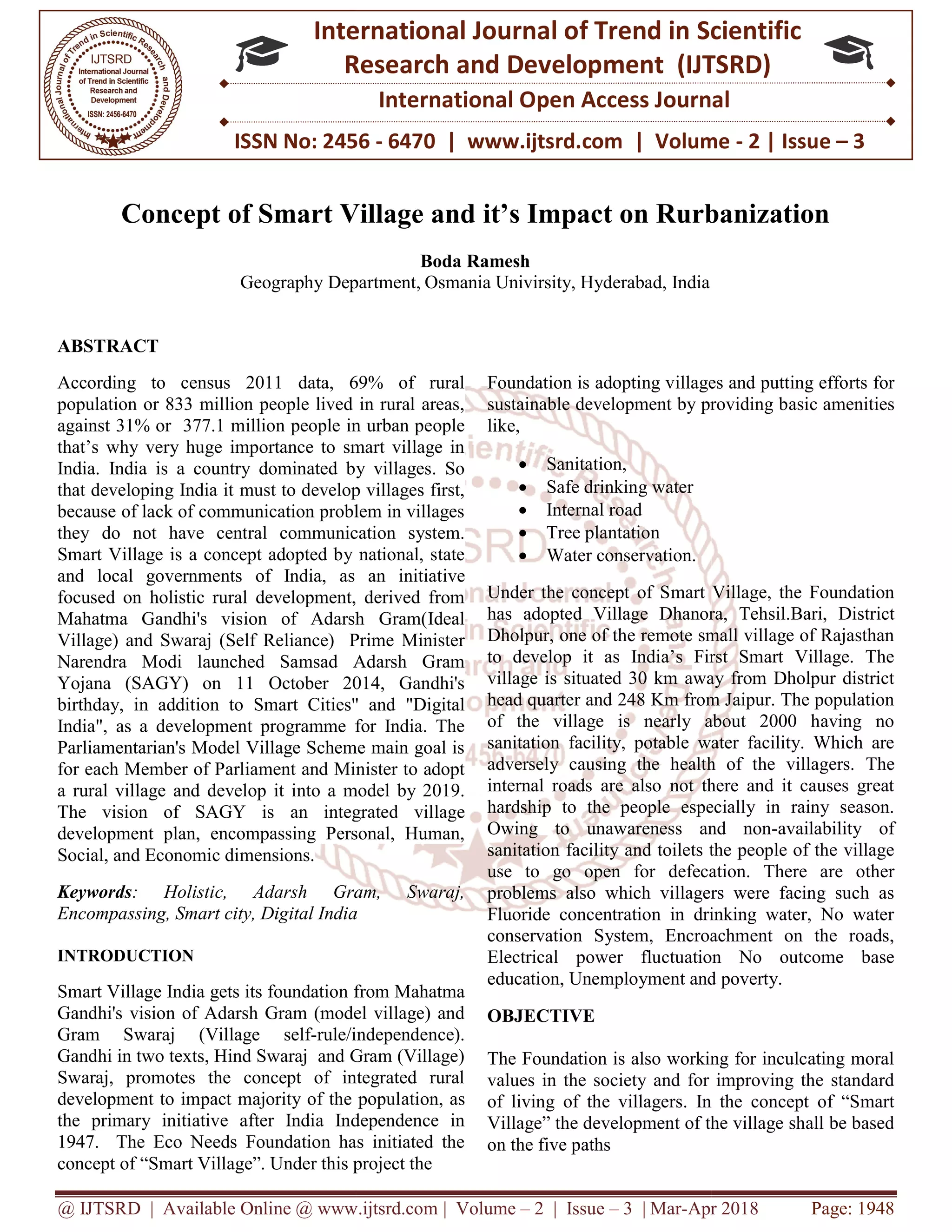 Concept of Smart Village and it's Impact on Rurbanization | PDF