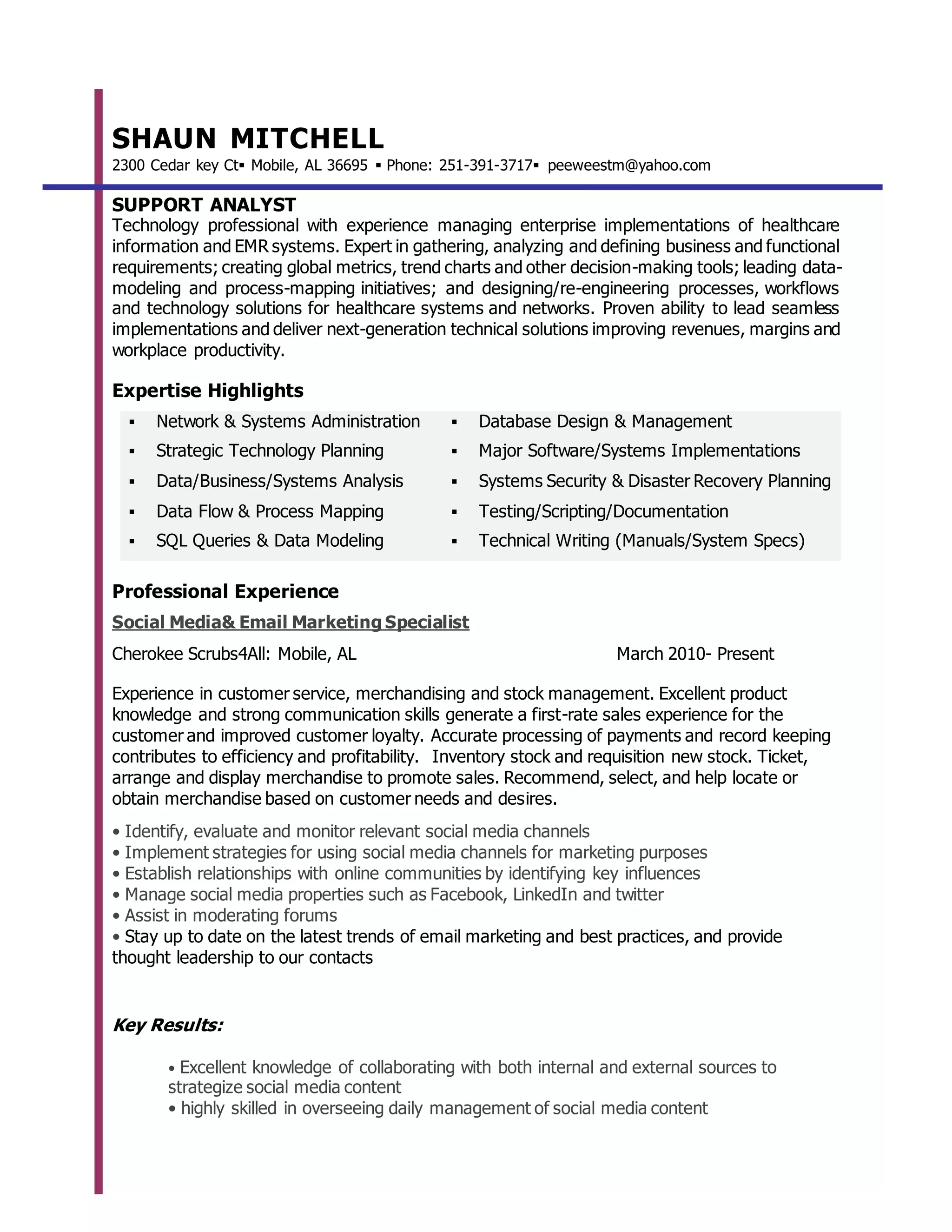 Shaun mitchell resume July2015 | DOCX