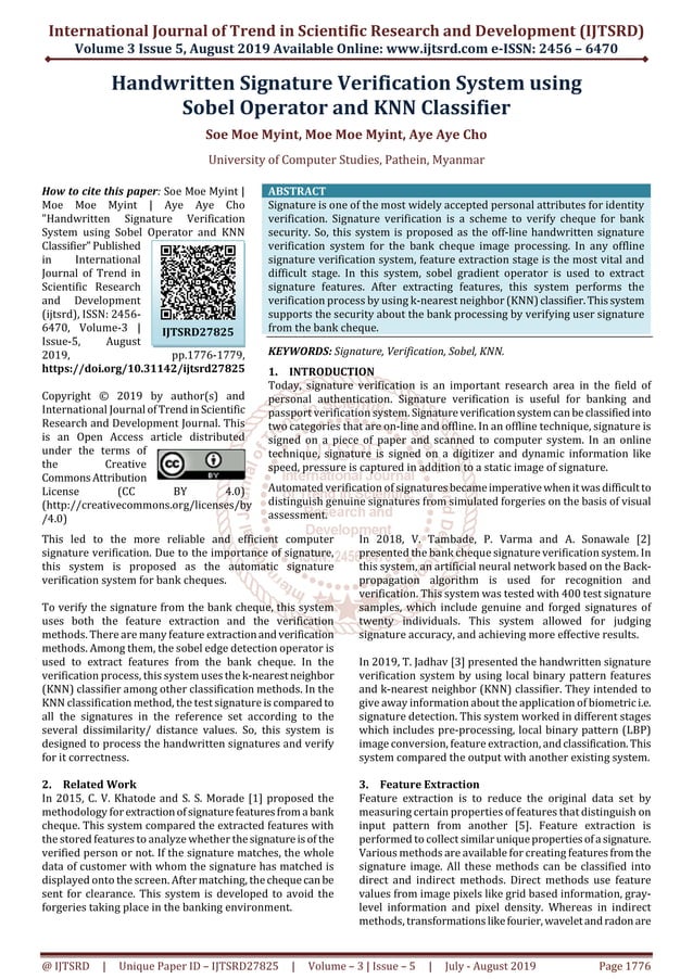 Handwritten Signature Verification System using Sobel Operator and KNN Classifier | PDF | Photo ...