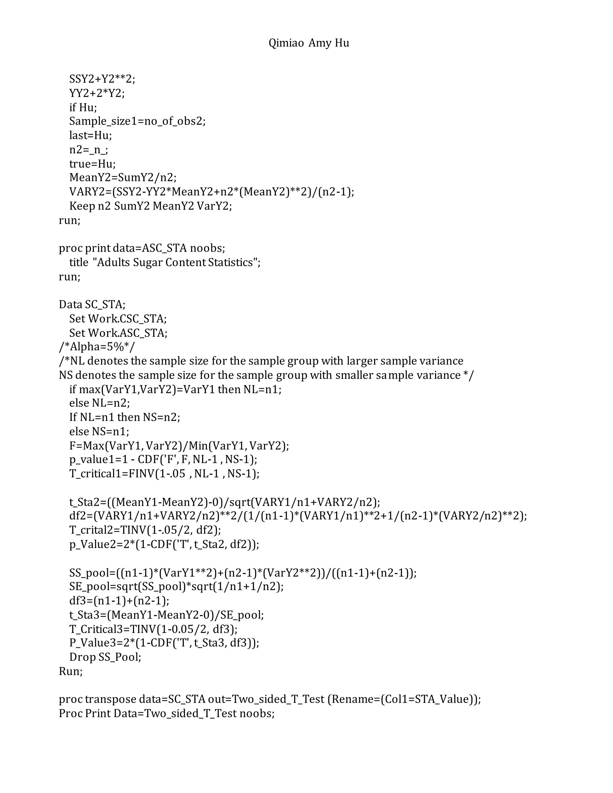 SAS & SPSS Sample Codes | DOCX