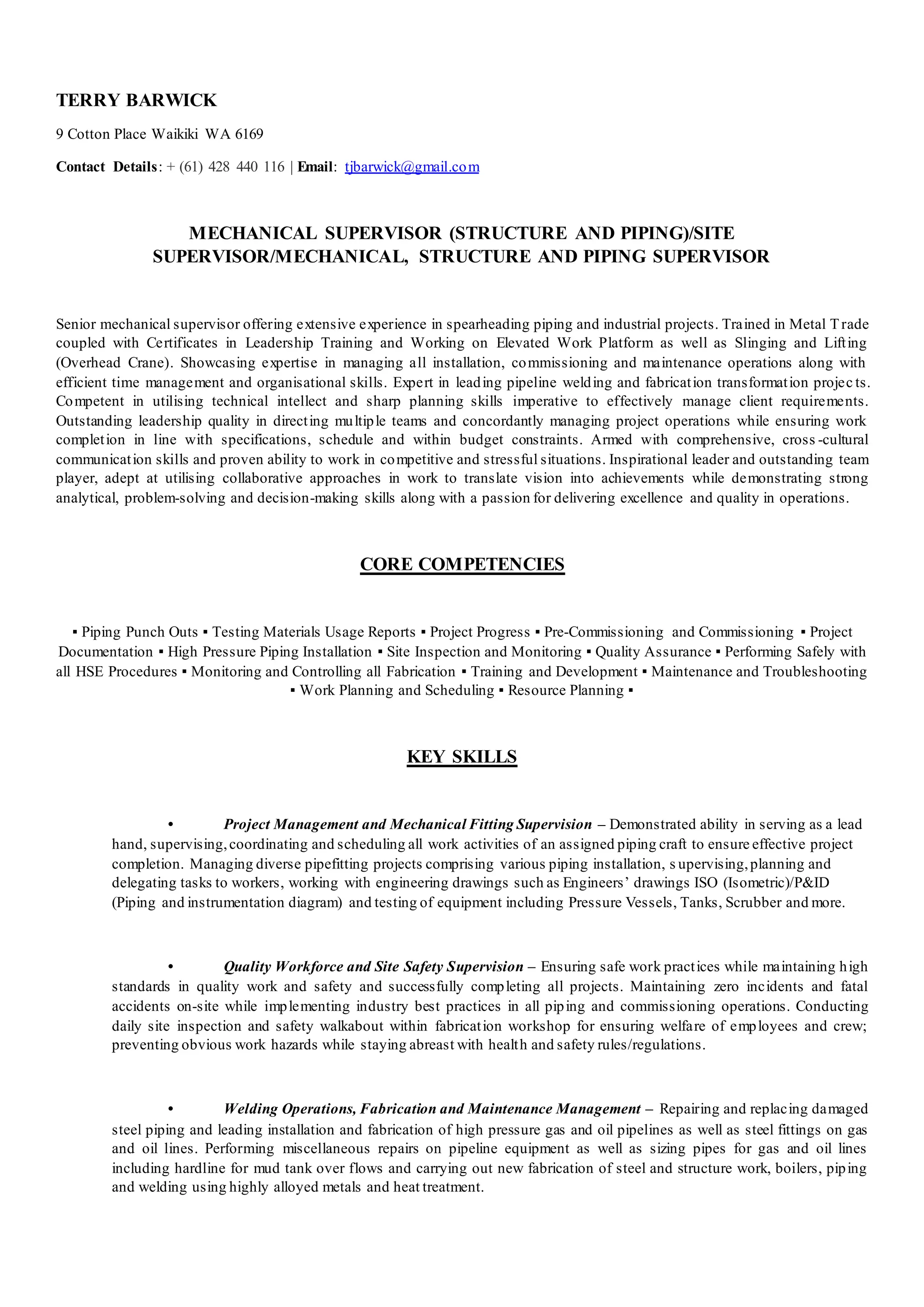 TerryBarwickResume20thJan2015 | DOCX