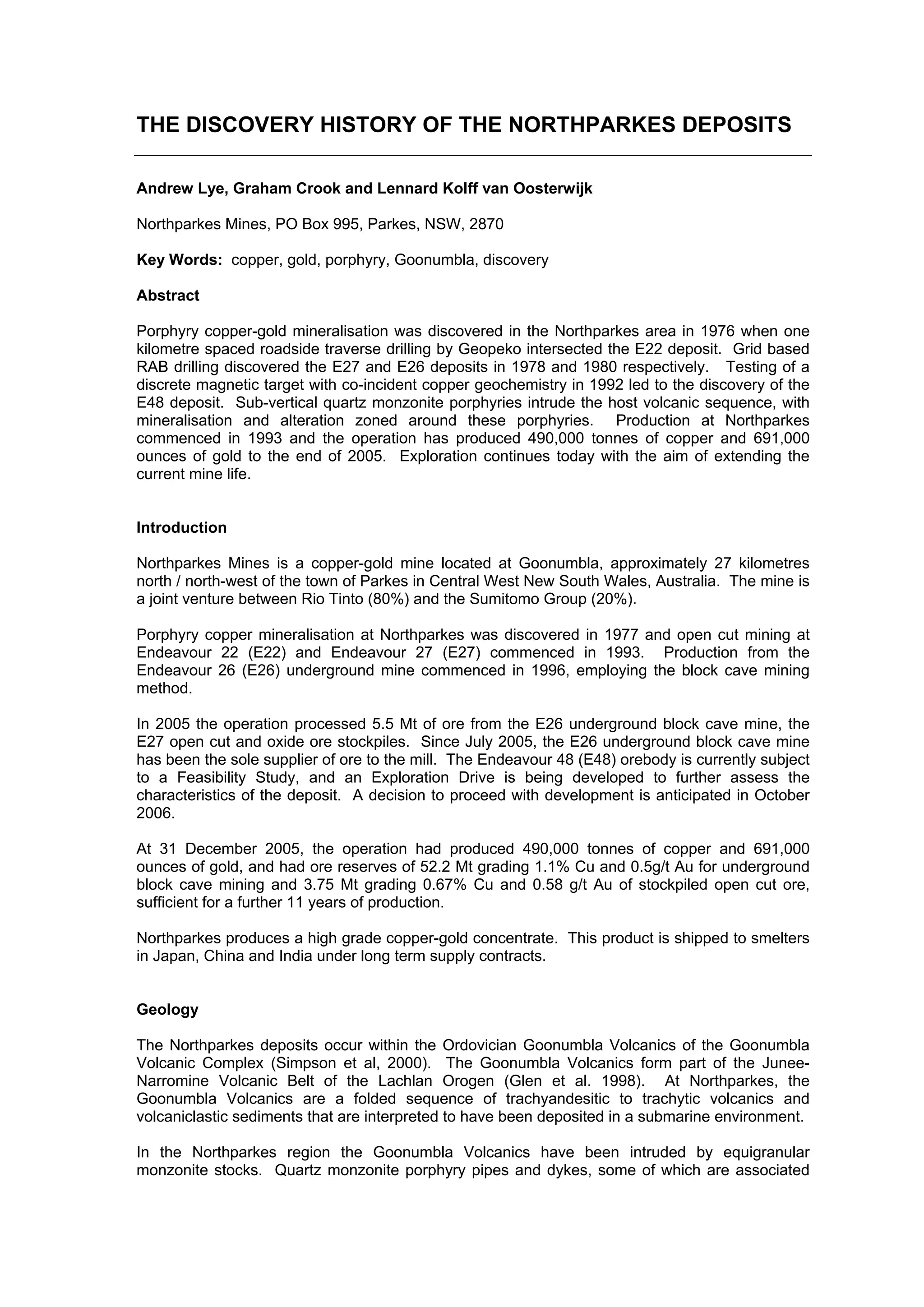 Lye2006TheDiscoveryHistoryNorthparkesDeposits | PDF