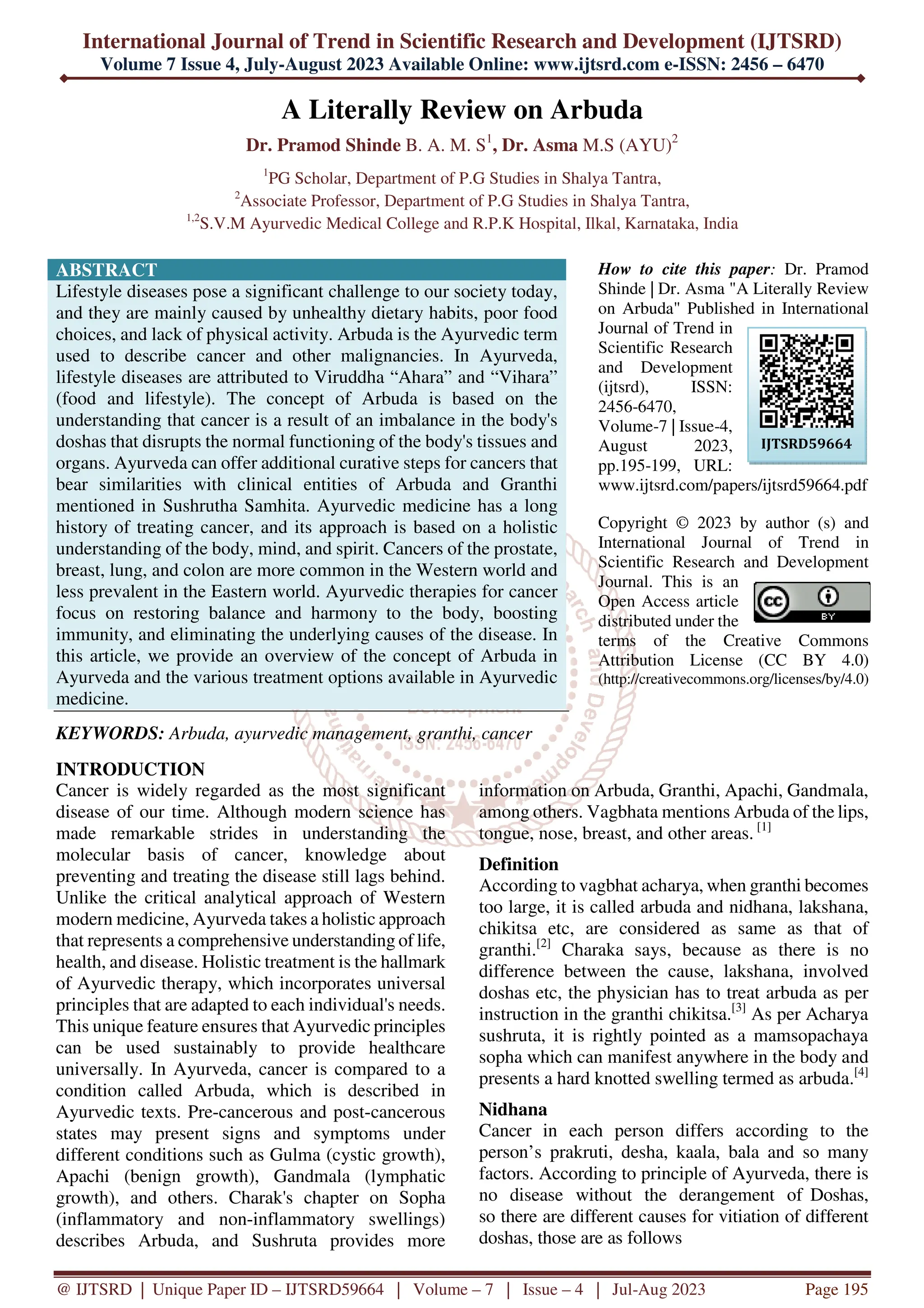 A Literally Review on Arbuda | PDF
