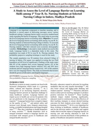 A Study to Assess the Level of Language Barrier on Learning Skills ...