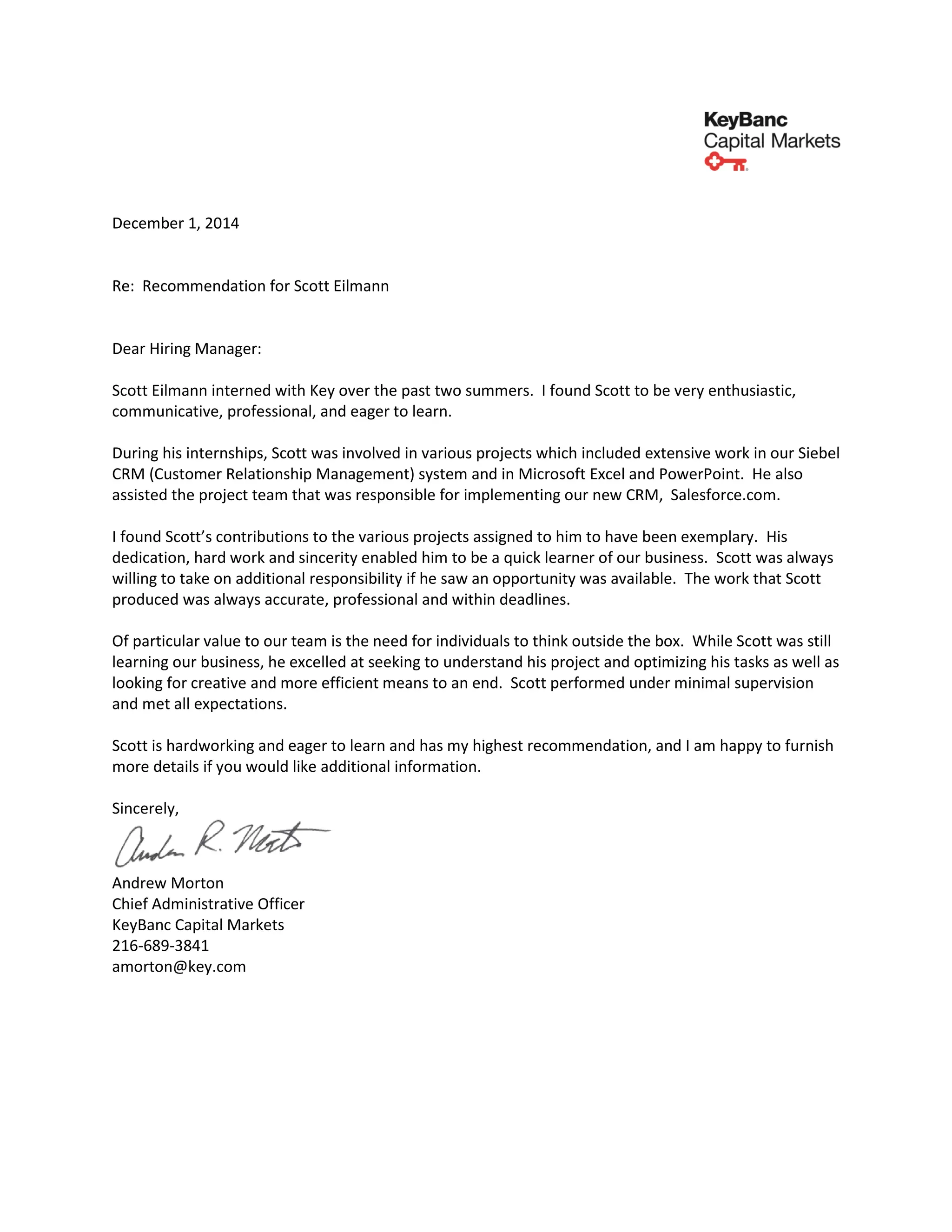 Letter of Recommendation (Andrew Morton) | PDF