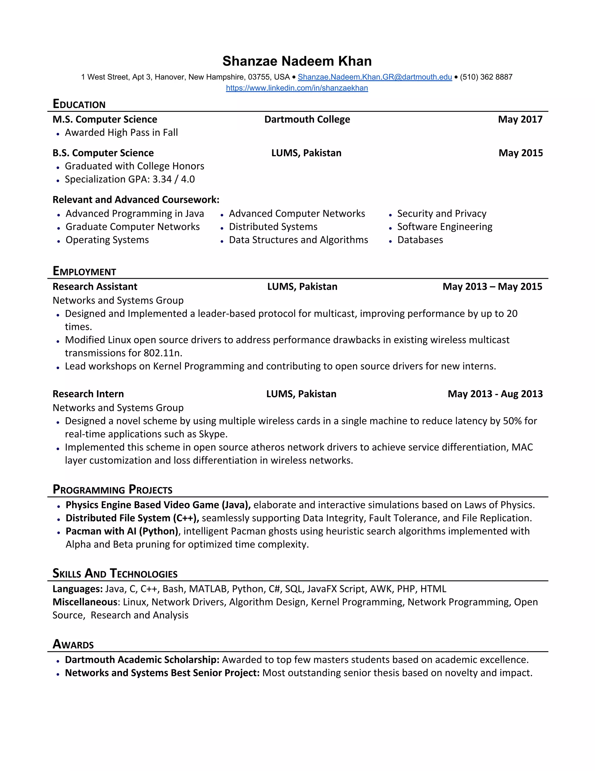 Shanzae Nadeem Khan - Resume | PDF