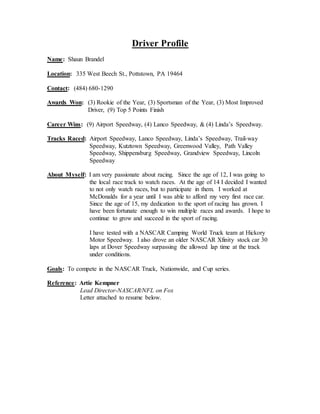 2017 Racing Resume | DOCX