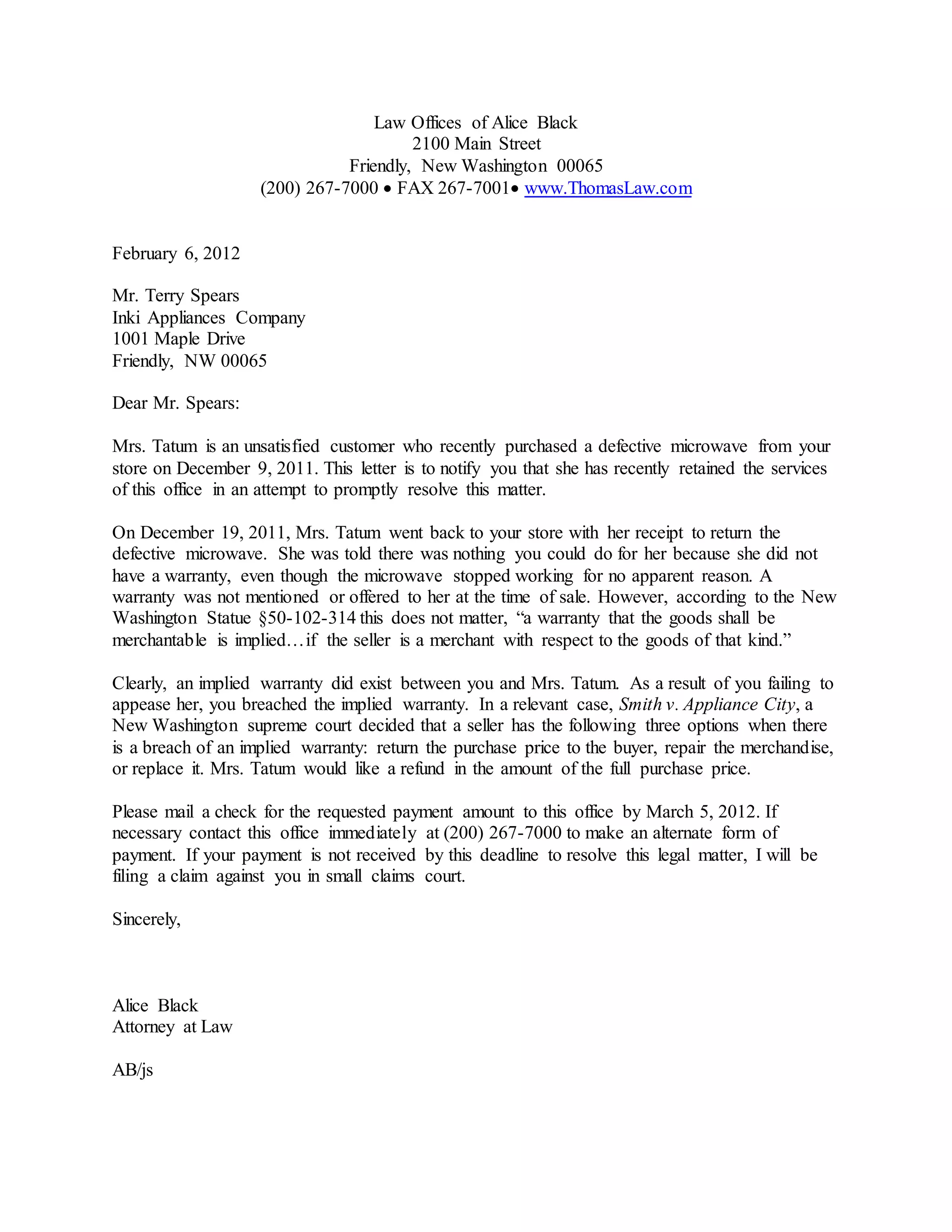 Jessica E. Saari Demand Letter | DOCX