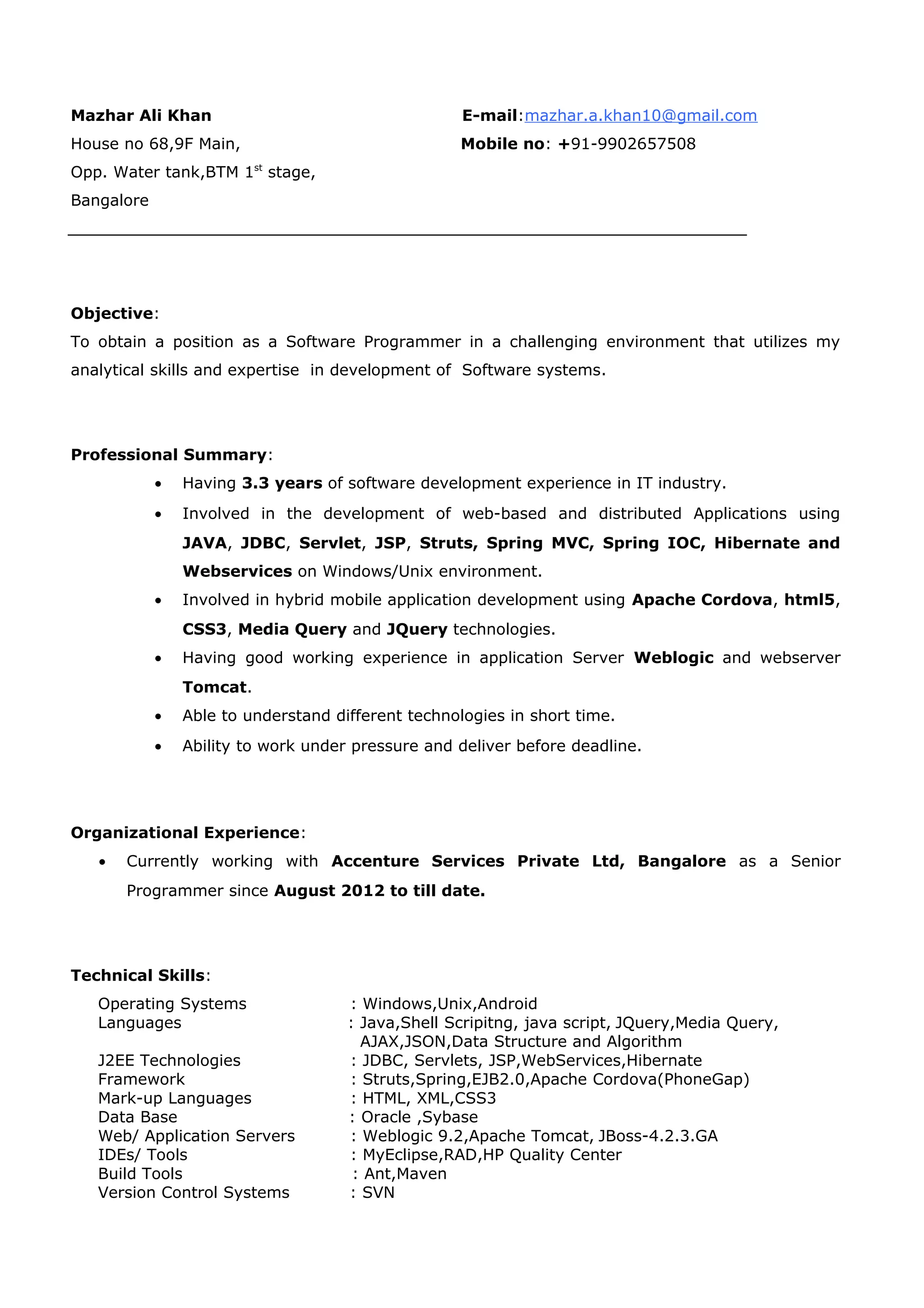 Mazhar Ali- Resume | PDF