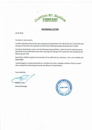 Reference letter clinton street baking | PDF