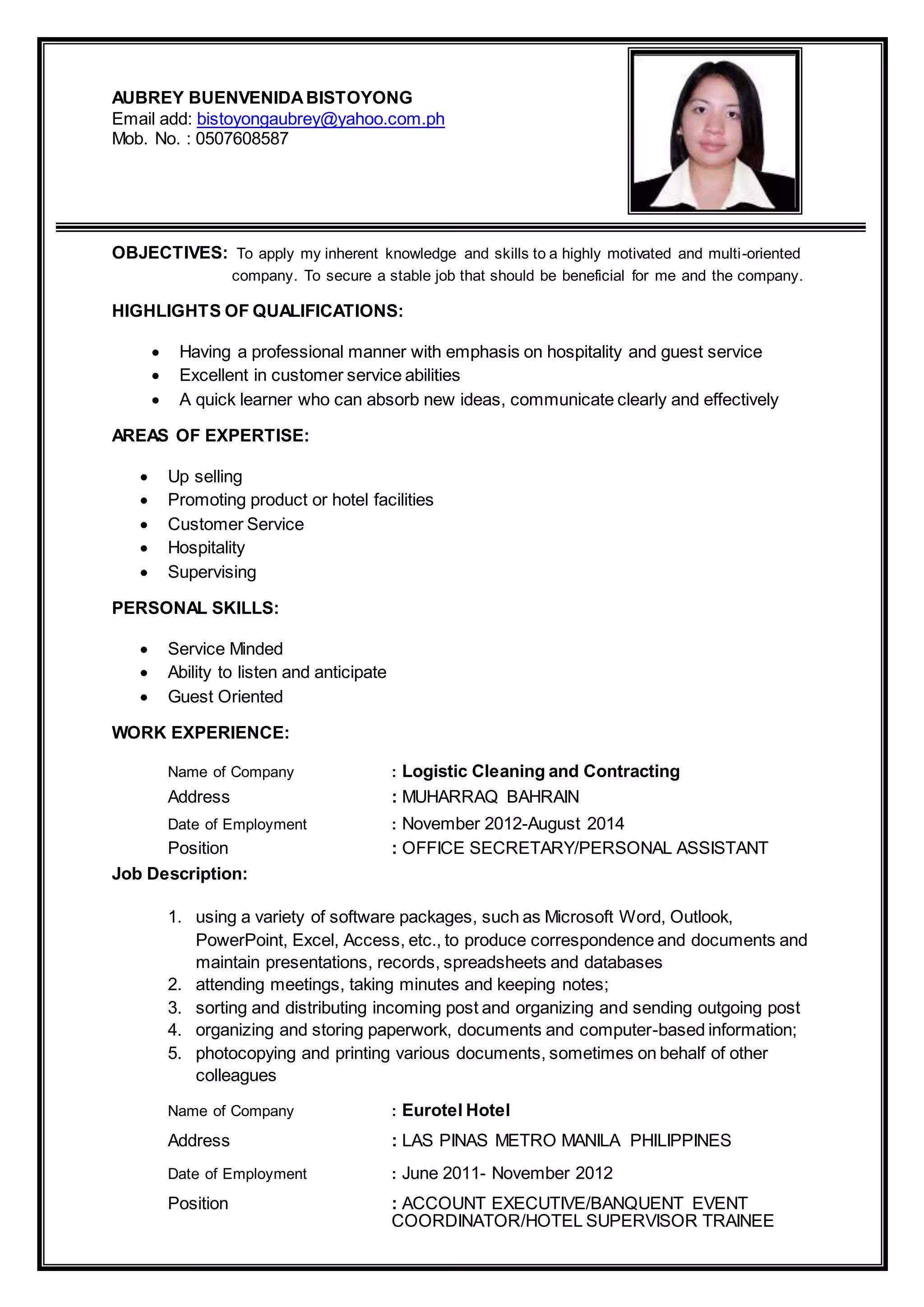 Aubrey Bistoyong CV | DOCX
