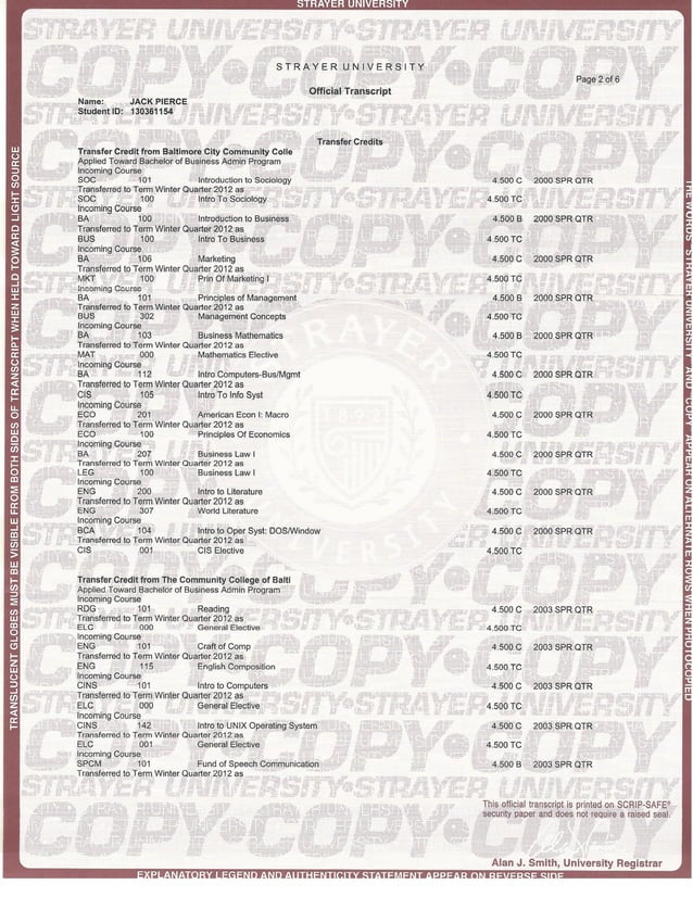 Strayer Official Transcript | PDF