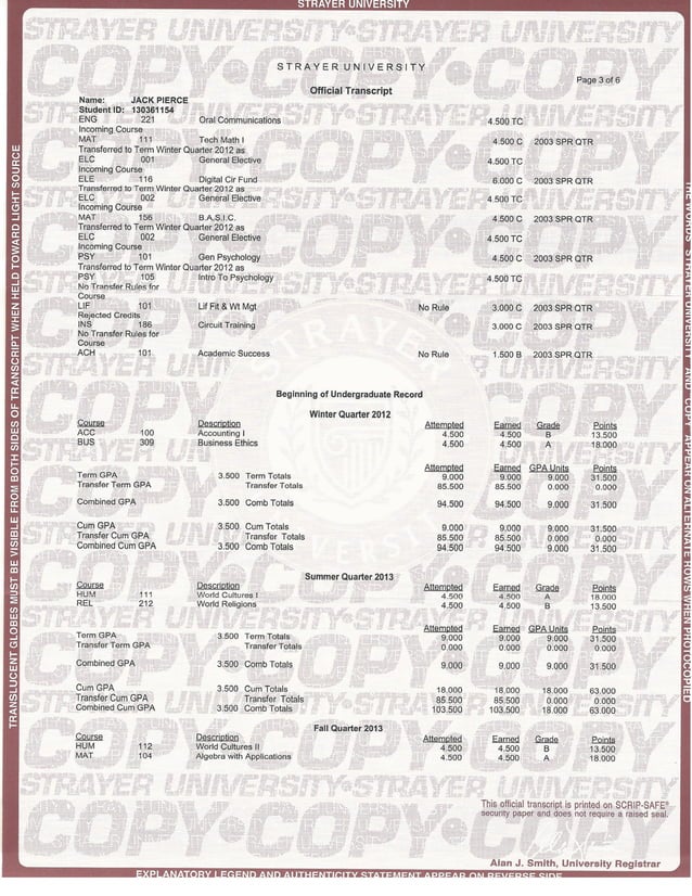 Strayer Official Transcript | PDF