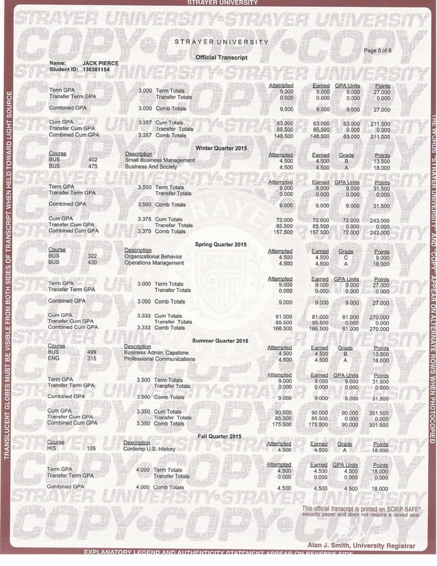 Strayer Official Transcript | PDF