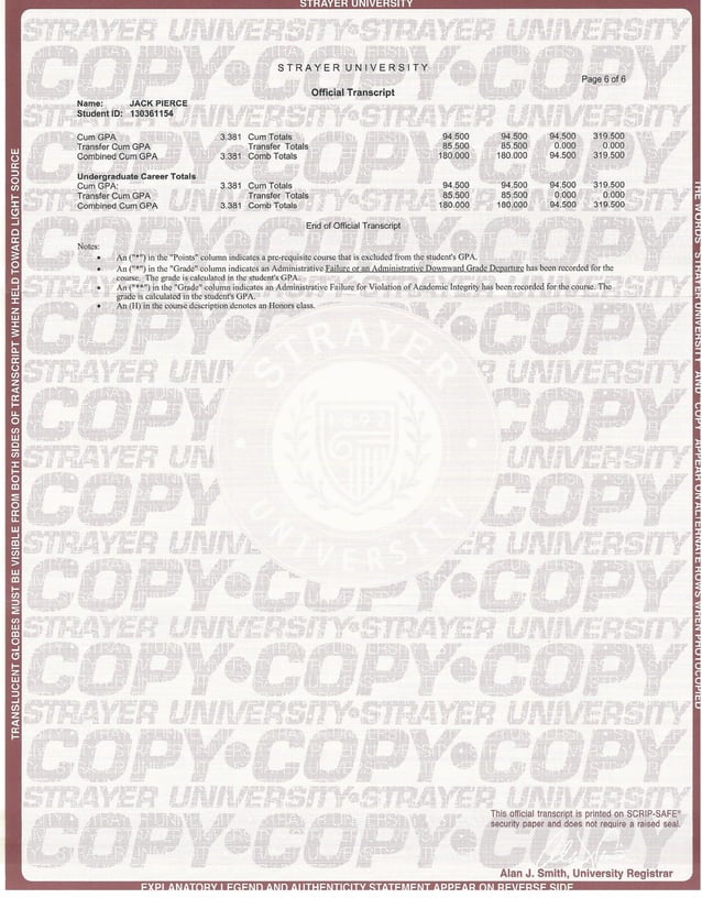 Strayer Official Transcript | PDF