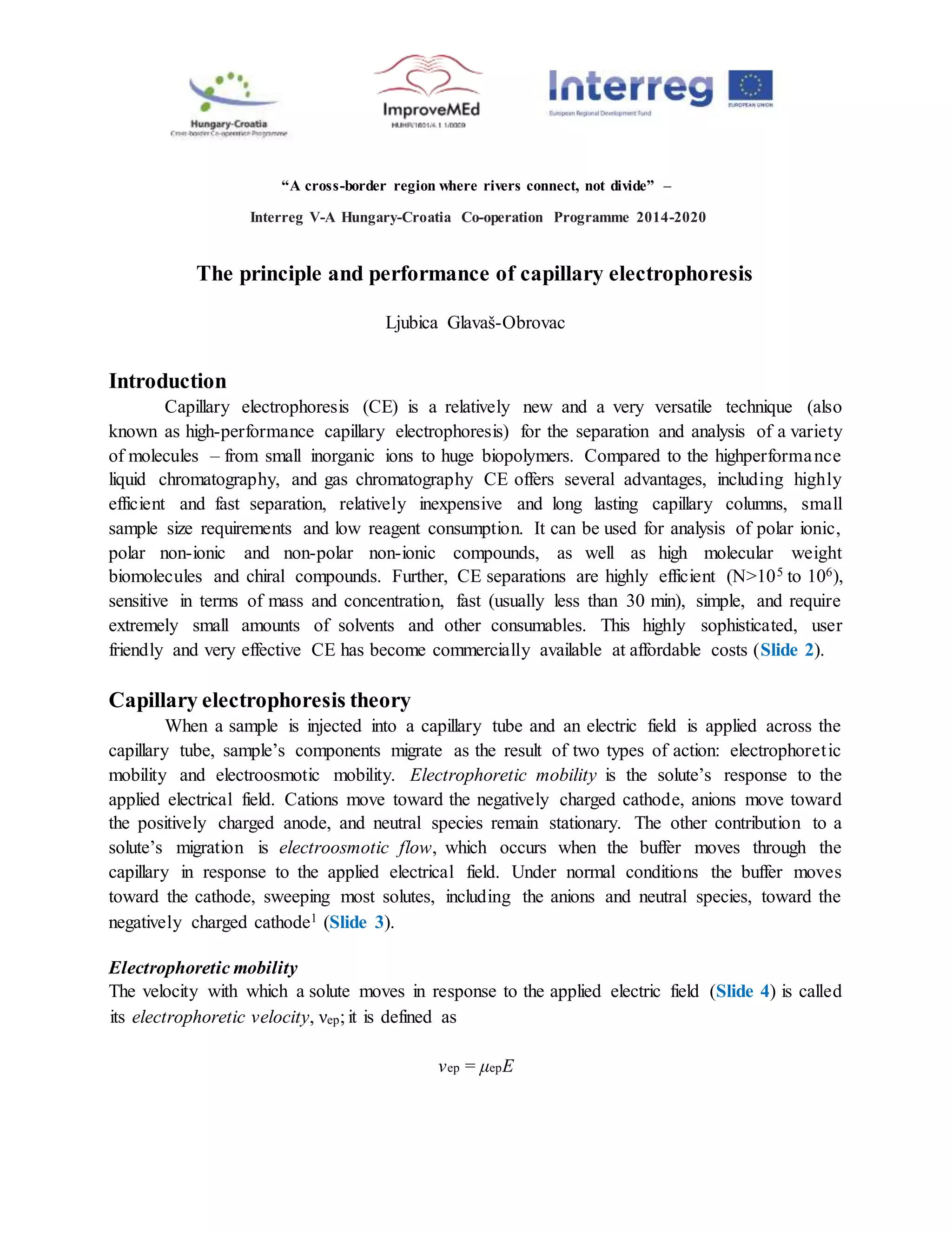 Notes for The principle and performance of capillary electrophoresis | DOCX