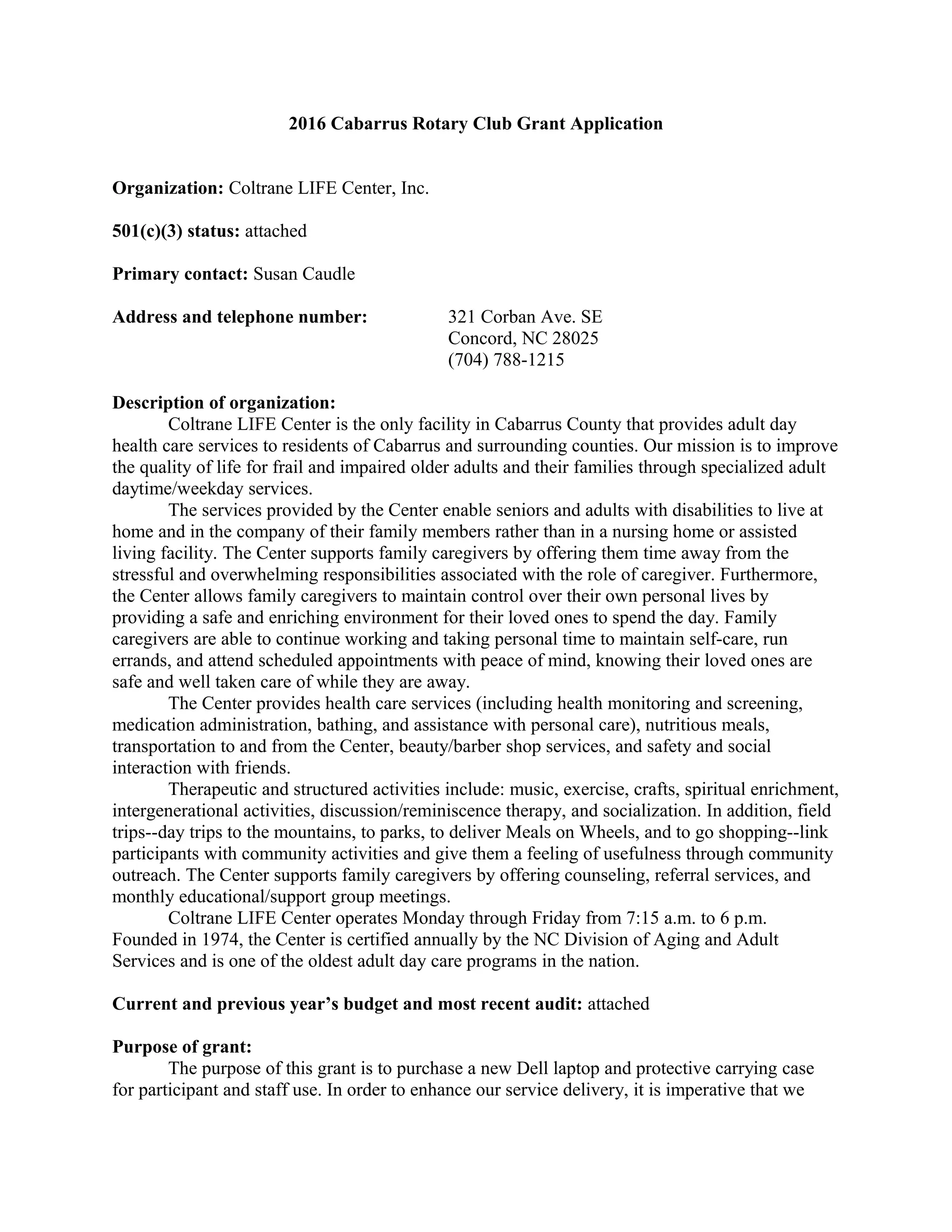 Cabarrus Rotary Club request for laptop | DOC