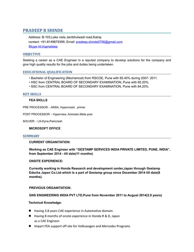 Pradeep_Ramrao_Shinde_CAE_ENGINEER | PDF