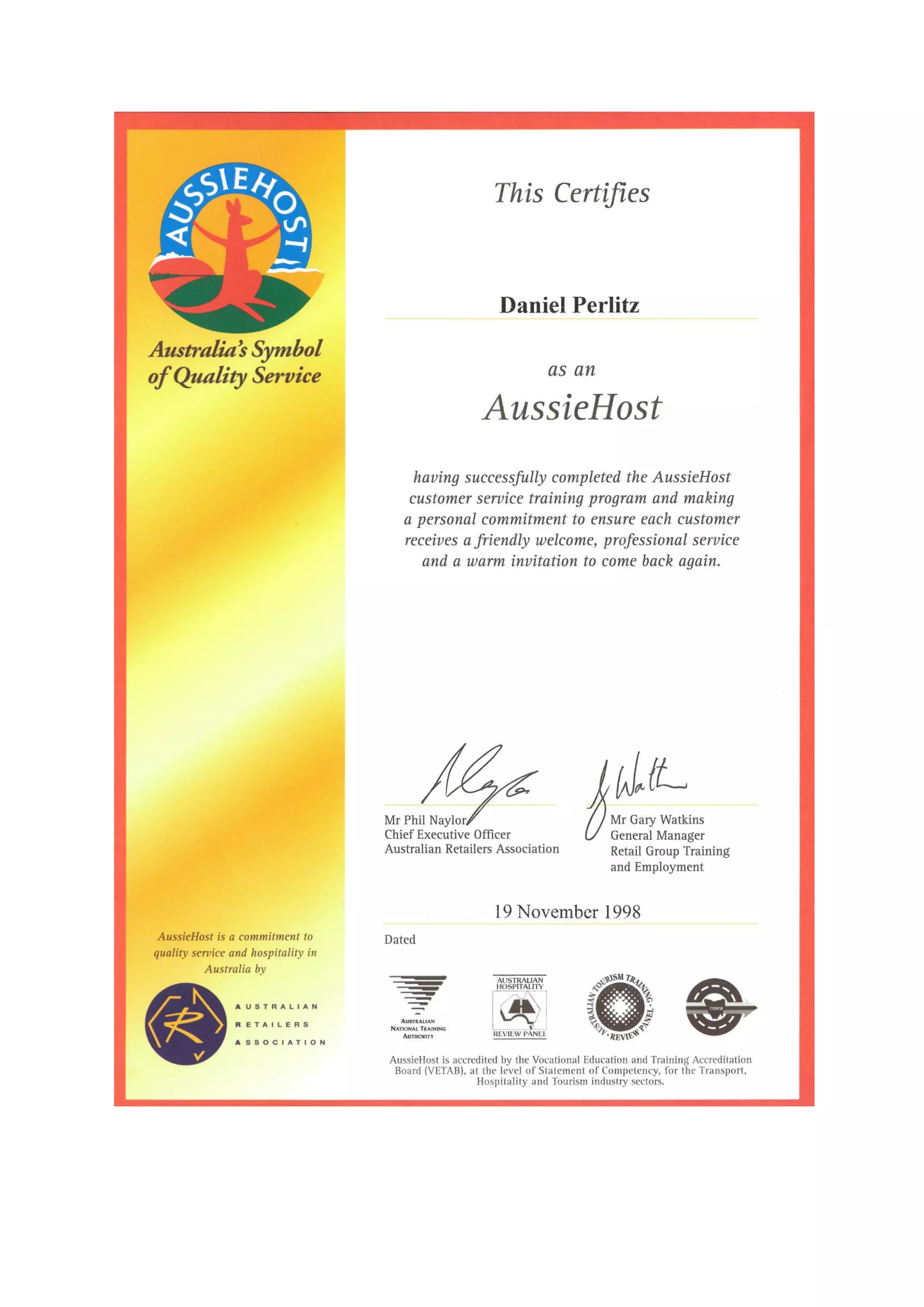 Aussie Host Certificate | PDF