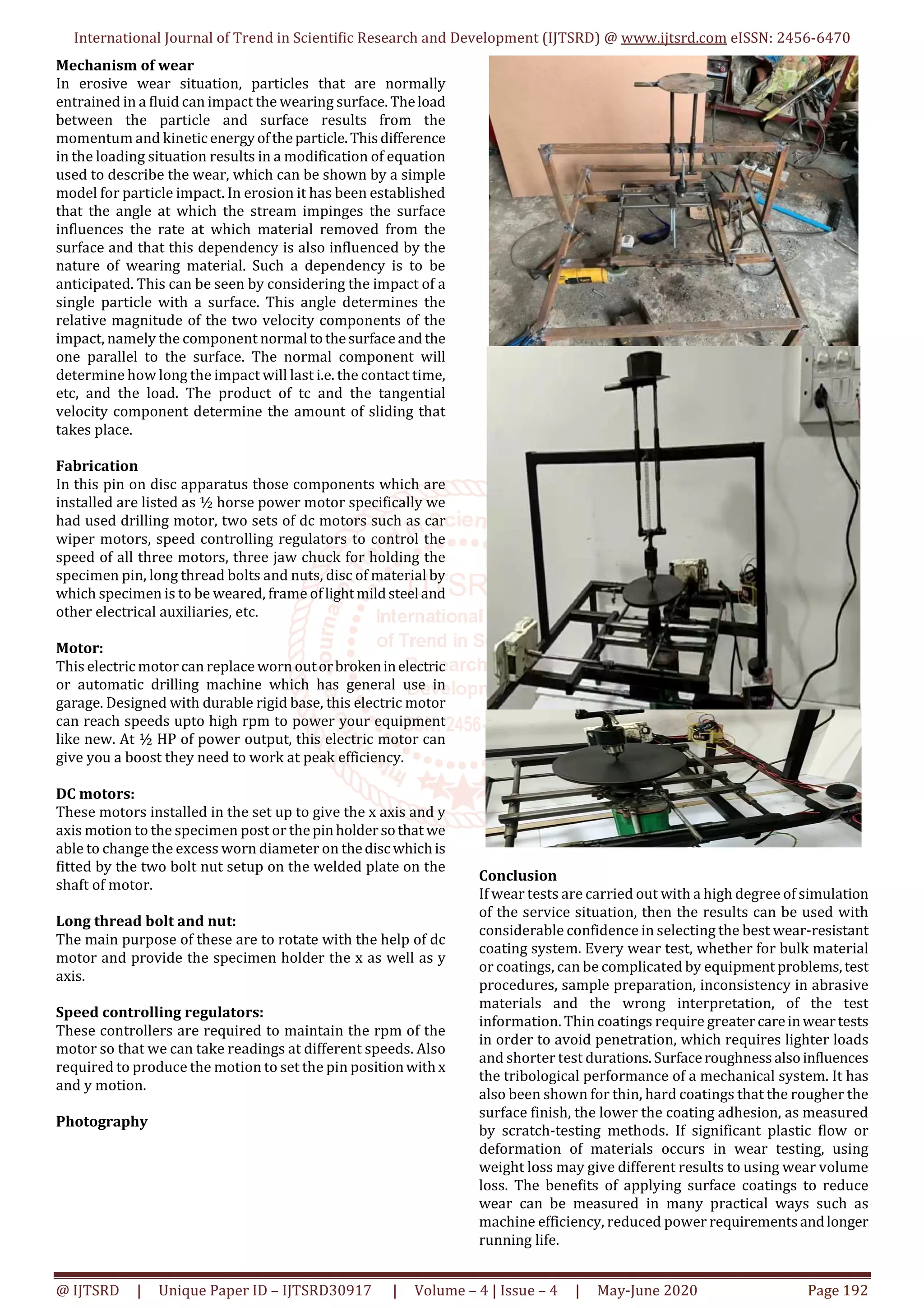 Fabrication of Pin on Disc Wear Test Rig | PDF