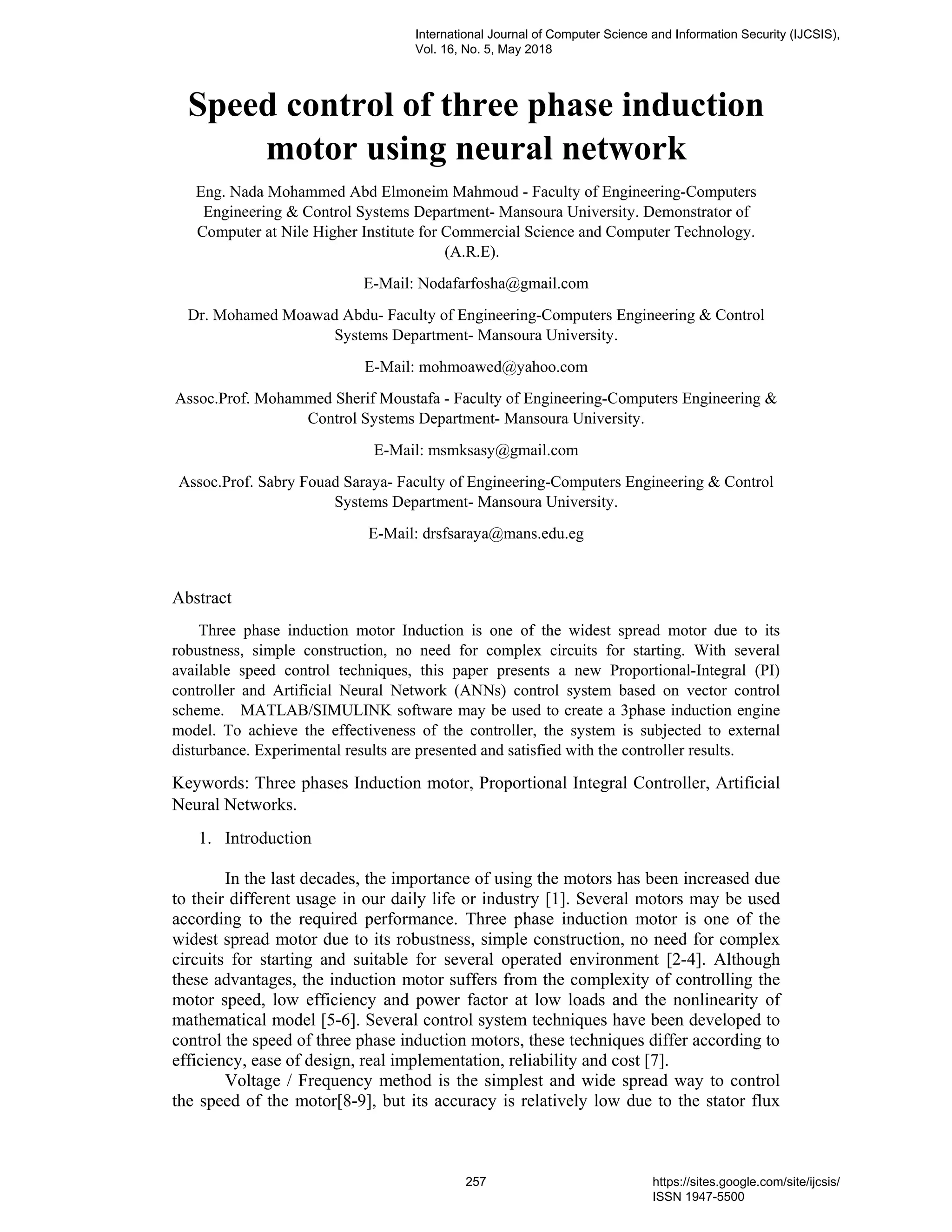 Speed Control Of Three Phase Induction Motor Using Neural Network Pdf 