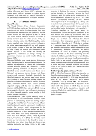 Place based coastal tourism impacts and residents’ quality of life a case of mirissa coast, sri ...