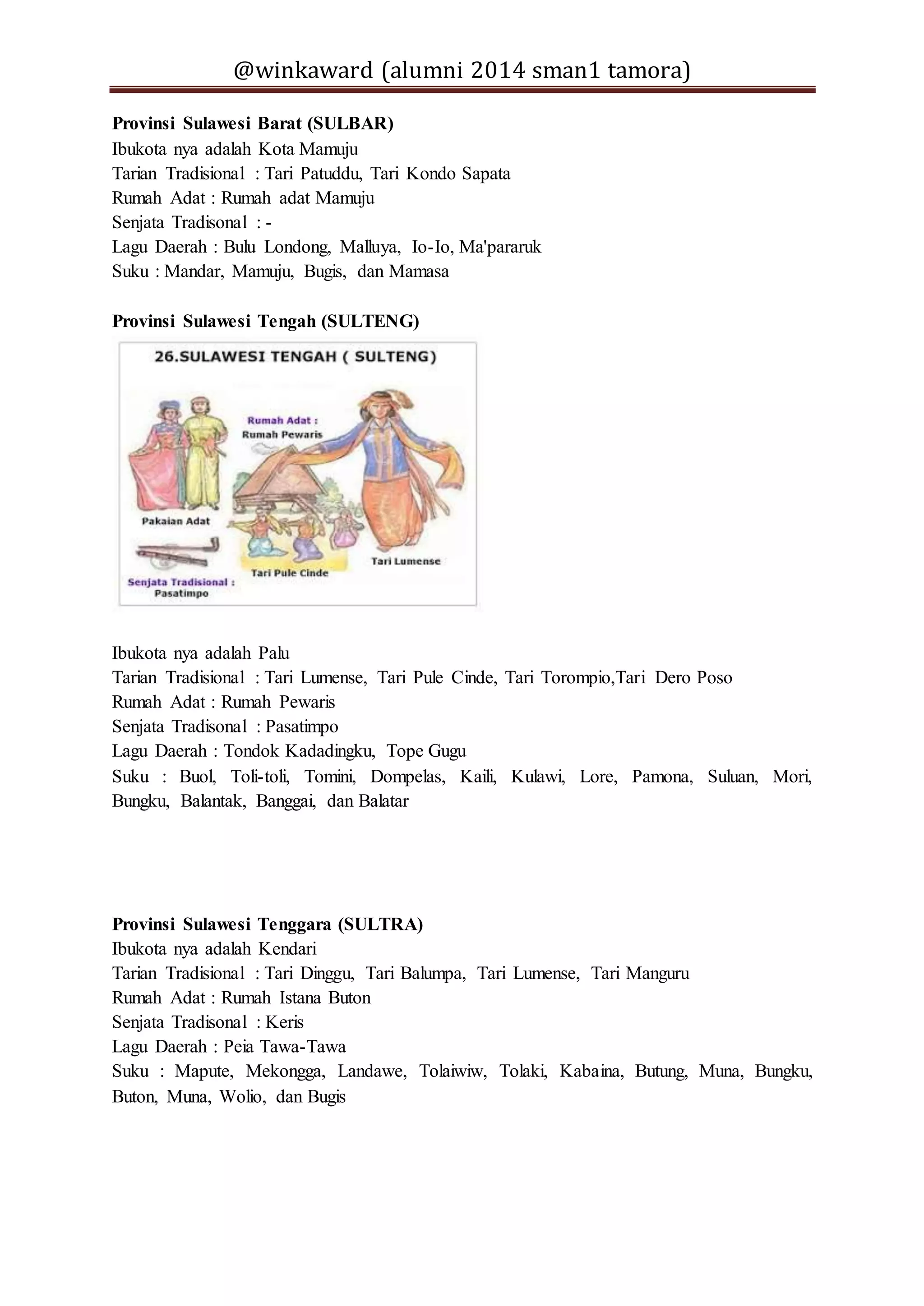 33 provinsi dan rumah adat,tarian,dan senjata | DOCX