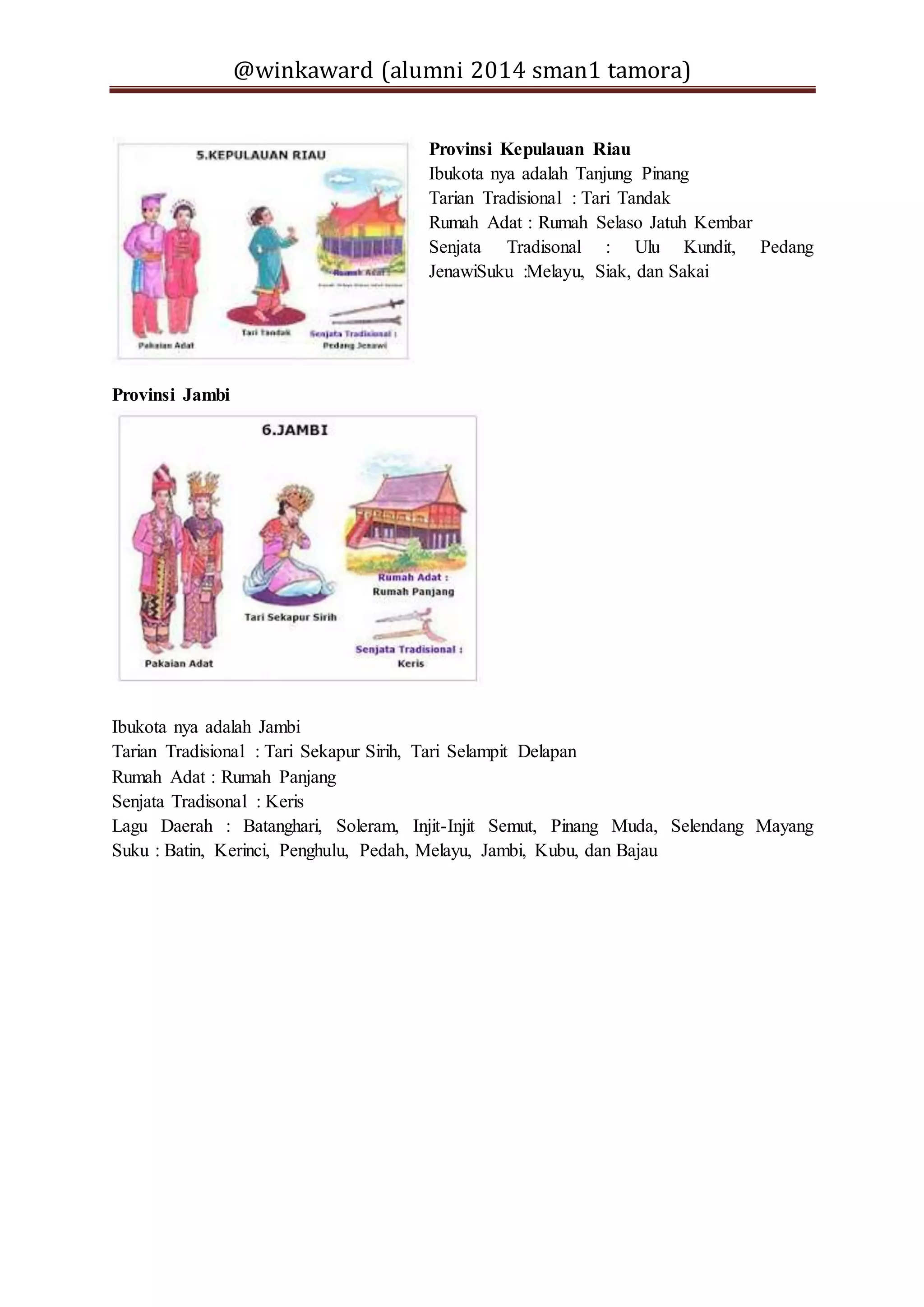 33 provinsi dan rumah adat,tarian,dan senjata | DOCX