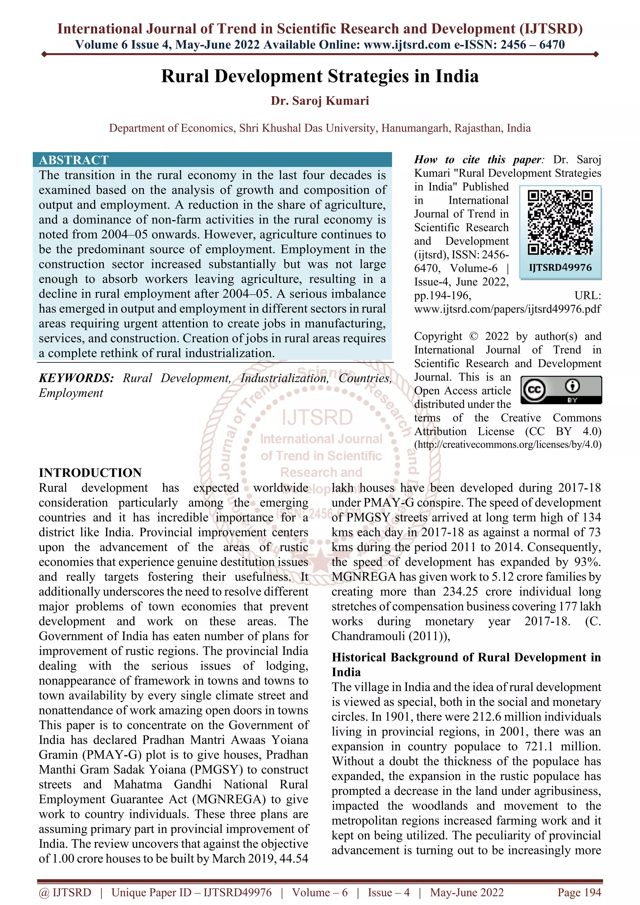 Rural Development Strategies in India | PDF