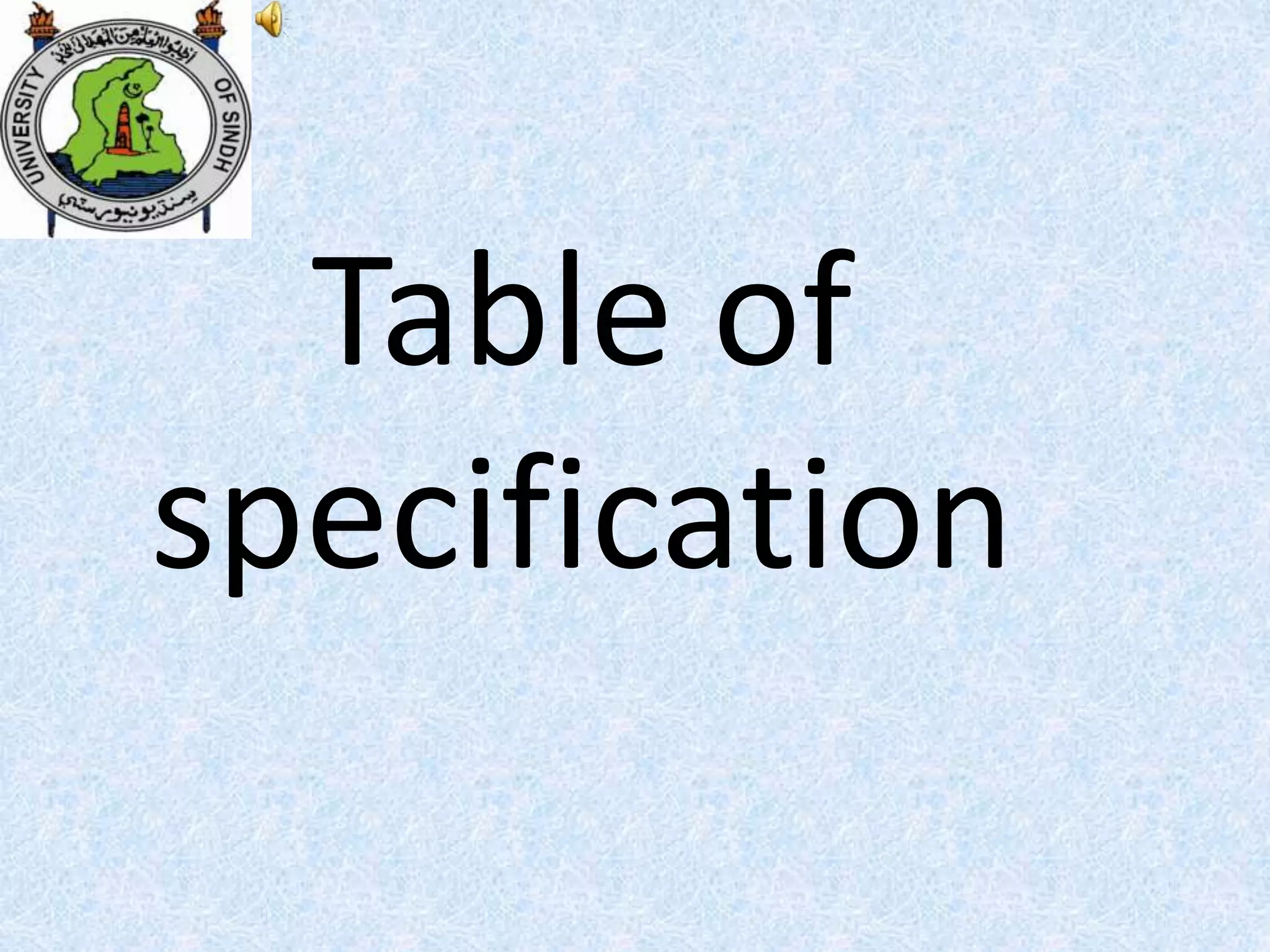 Table of Specification | PPTX