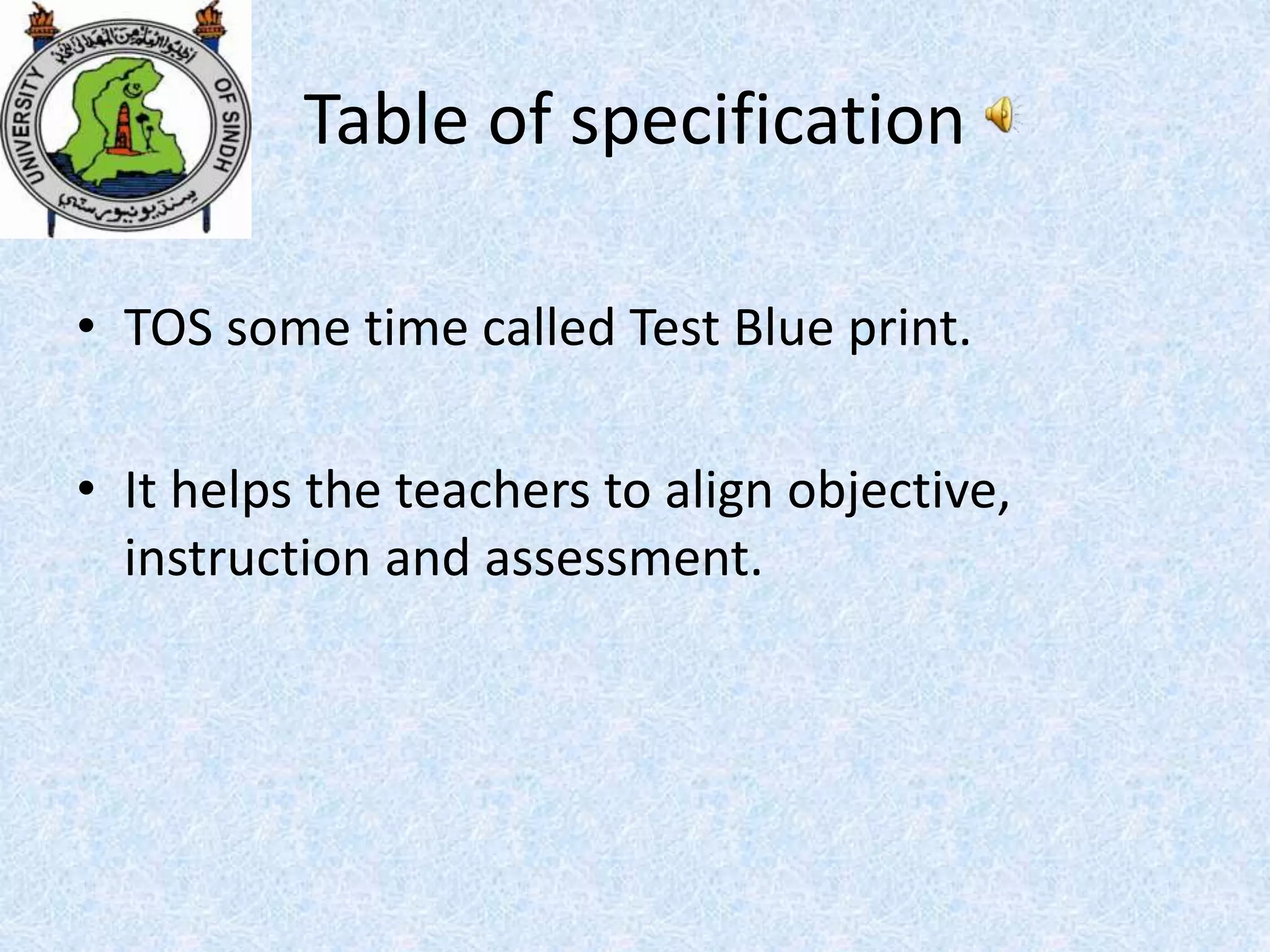 Table of Specification | PPTX