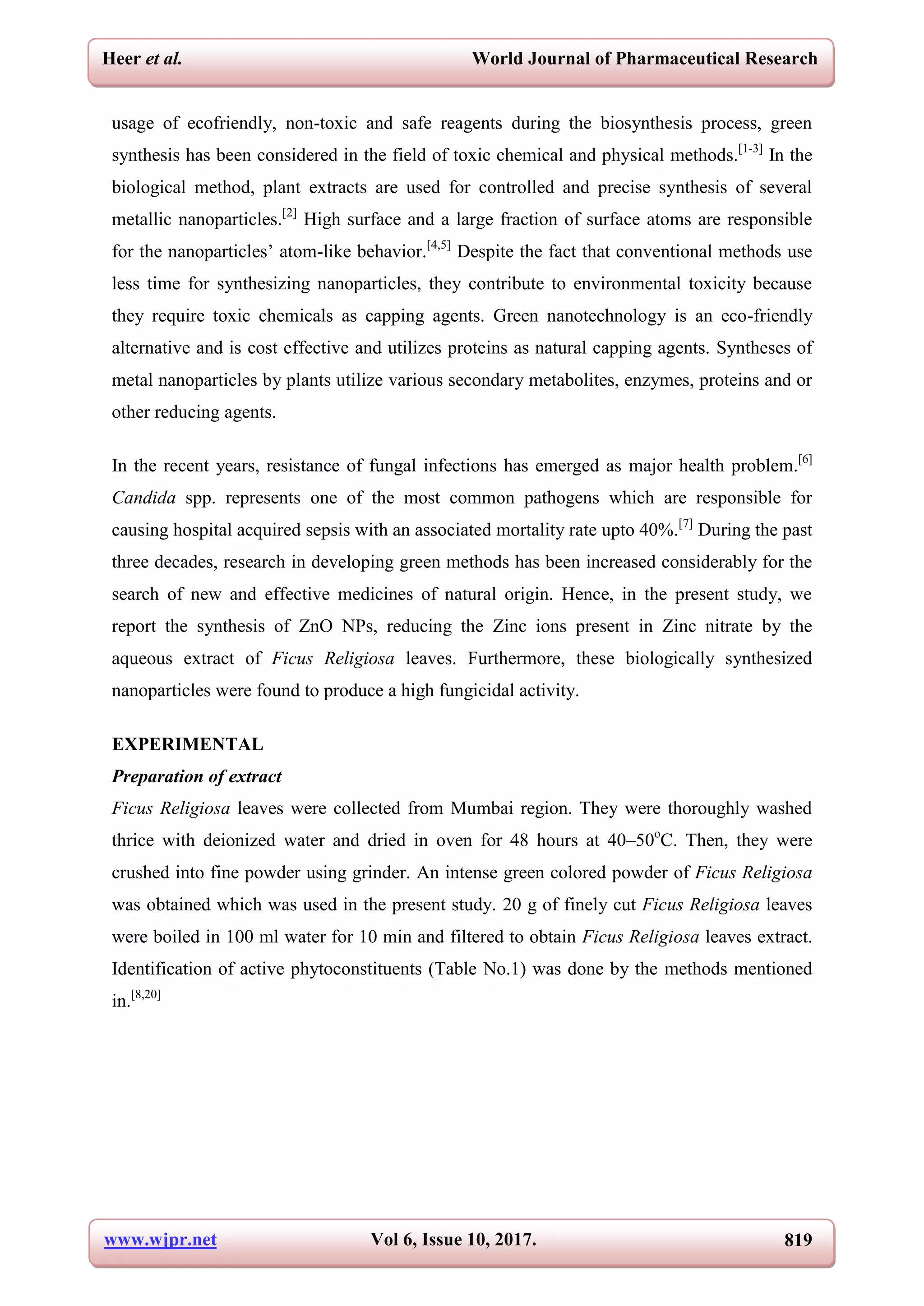 BIOSYNTHESIS AND CHARACTERIZATION OF ZINC OXIDE NANOPARTICLE USING ...