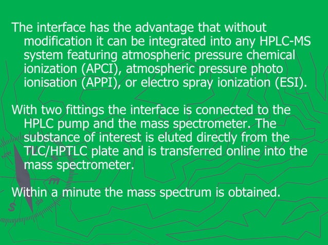 Interfaces in chromatography [LC-MS, GC-MS, HPTLC, LC, GC] | PPT | Chemistry | Science