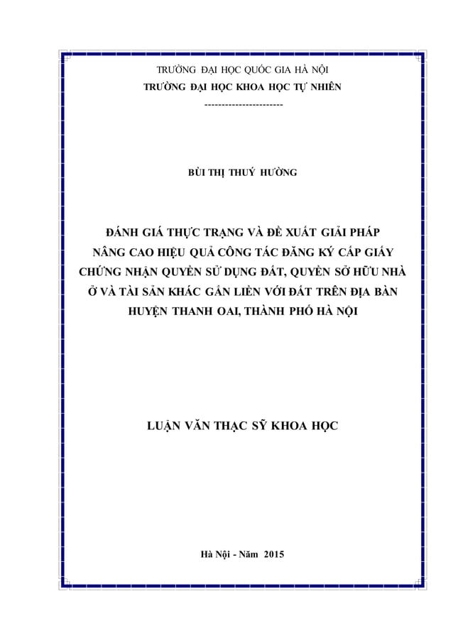 Luận văn: Đánh giá thực trạng và đề xuất giải pháp nâng cao hiệu quả công tác đăng ký cấp giấy ...