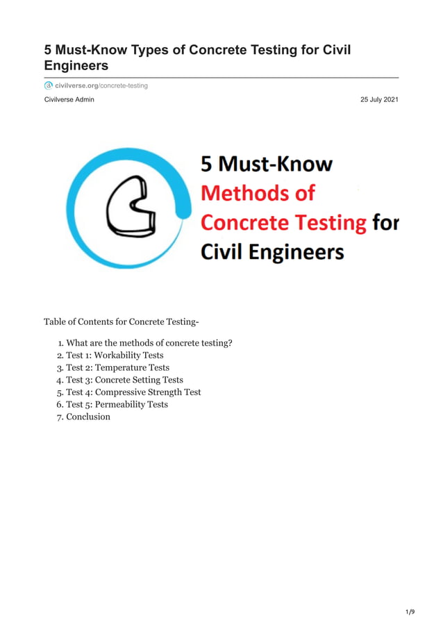 5 Must Know Types of Concrete Testing for Civil Engineers | PDF