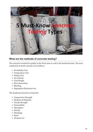 5 Must Know Types of Concrete Testing for Civil Engineers | PDF