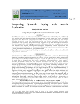 Integrating Scientific Inquiry with Artistic Exploration (www.kiu.ac.ug ...