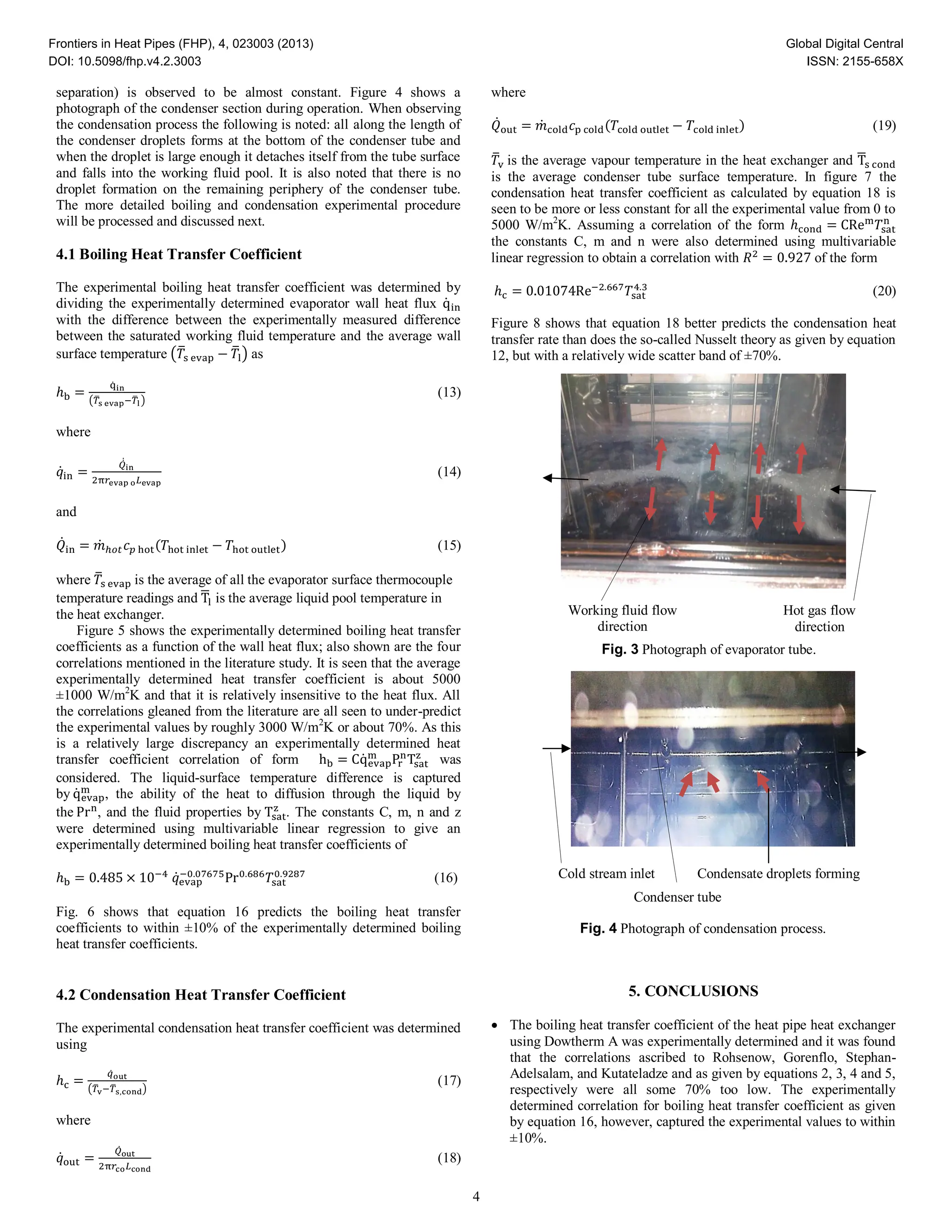 BOILING AND CONDENSATION HEAT TRANSFER COEFFICIENTS FOR A HEAT PIPE ...